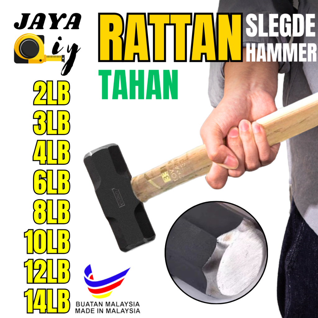 HEAVY DUTY SLEDGE HAMMER WITH RATTAN HANDLE TUKUL BESI ～2LB 3LB 4LB 6LB ...