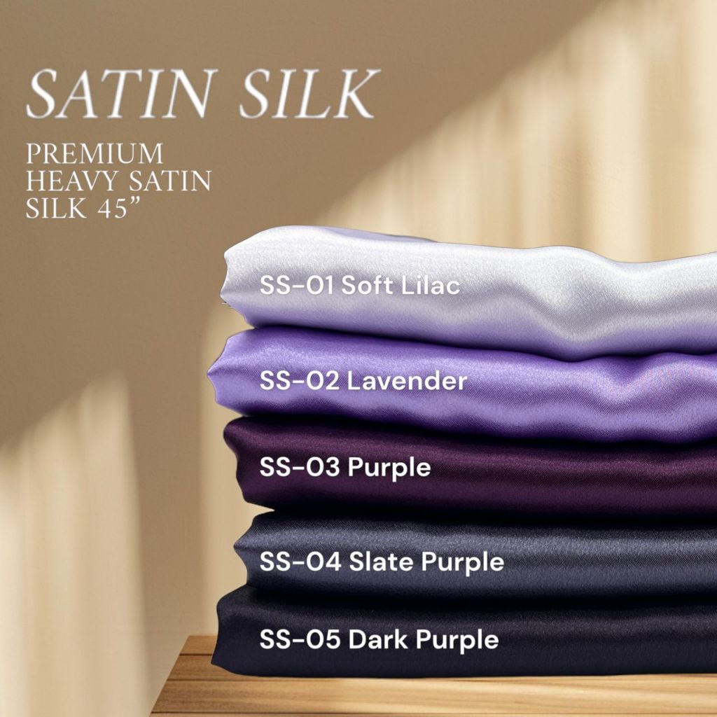 Kain Premium Silk Satin Plain Soft Heavy Satin Bidang 45" Open Meter (0 ...