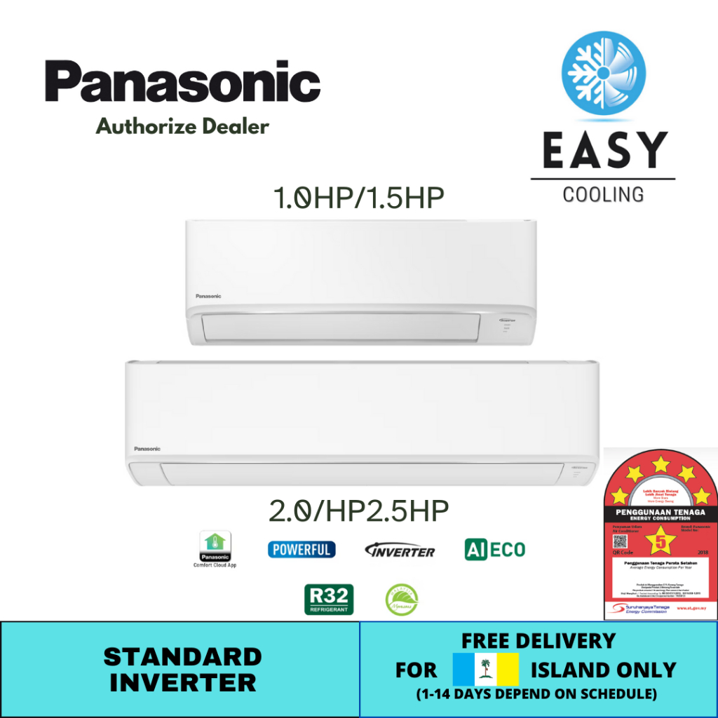 [PENANG ISLAND] 5 Star Panasonic Inverter CS-CU/PU Series 1.0HP-2.5HP ...
