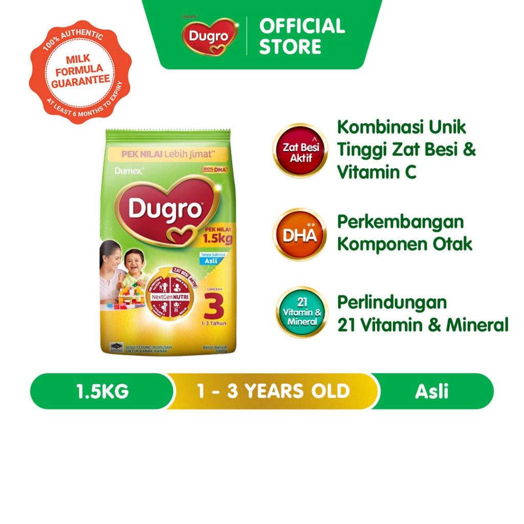 Dumex Dugro Step 3 Original/Asli Growing Up Milk Formula 1-3 years (1 ...