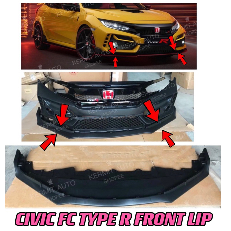CIVIC FC TYPE R FRONT DIFFUSER LIP SKIRT (Material : PP) COVER | Shopee ...
