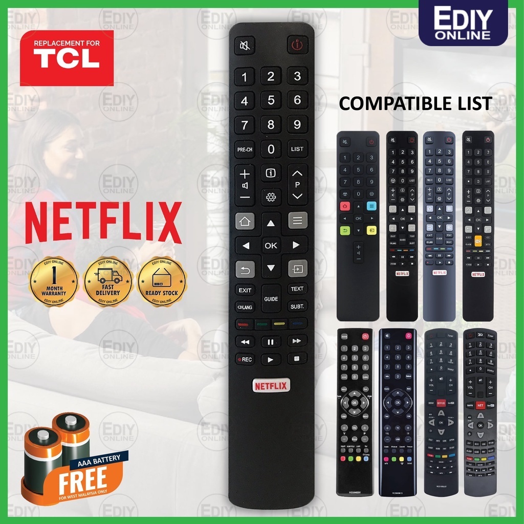 UNIVERSAL TCL SINGER SMART TV REMOTE CONTROL RC802N YUI1 YA12 RC3000E02 ...