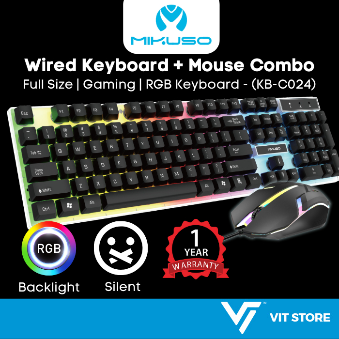 MIKUSO Gaming Color RGB Wired Keyboard Combo Silent | Comfort USB Full Set Keybord PC Laptop ...