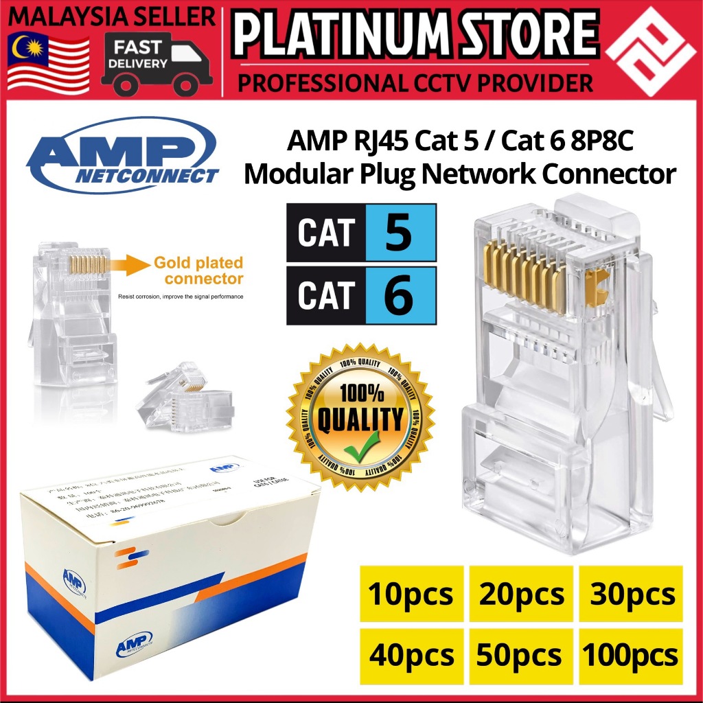 AMP RJ45 Modular Plug Jack CAT5 CAT6 CAT5E CAT6E Crystal Head 8P8C ...