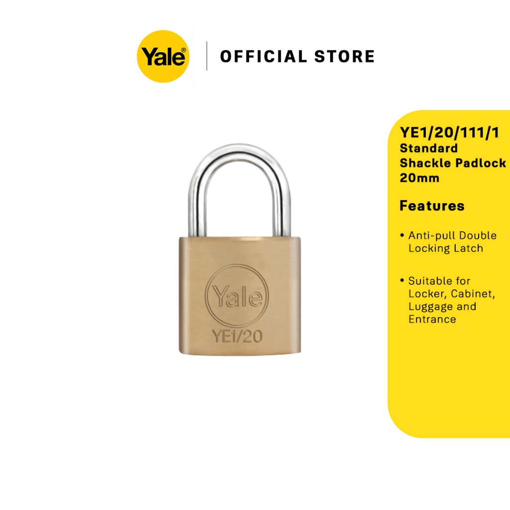 Yale YE1 20mm Indoor Essential Brass Standard Shackle Padlock YE1/20/ ...