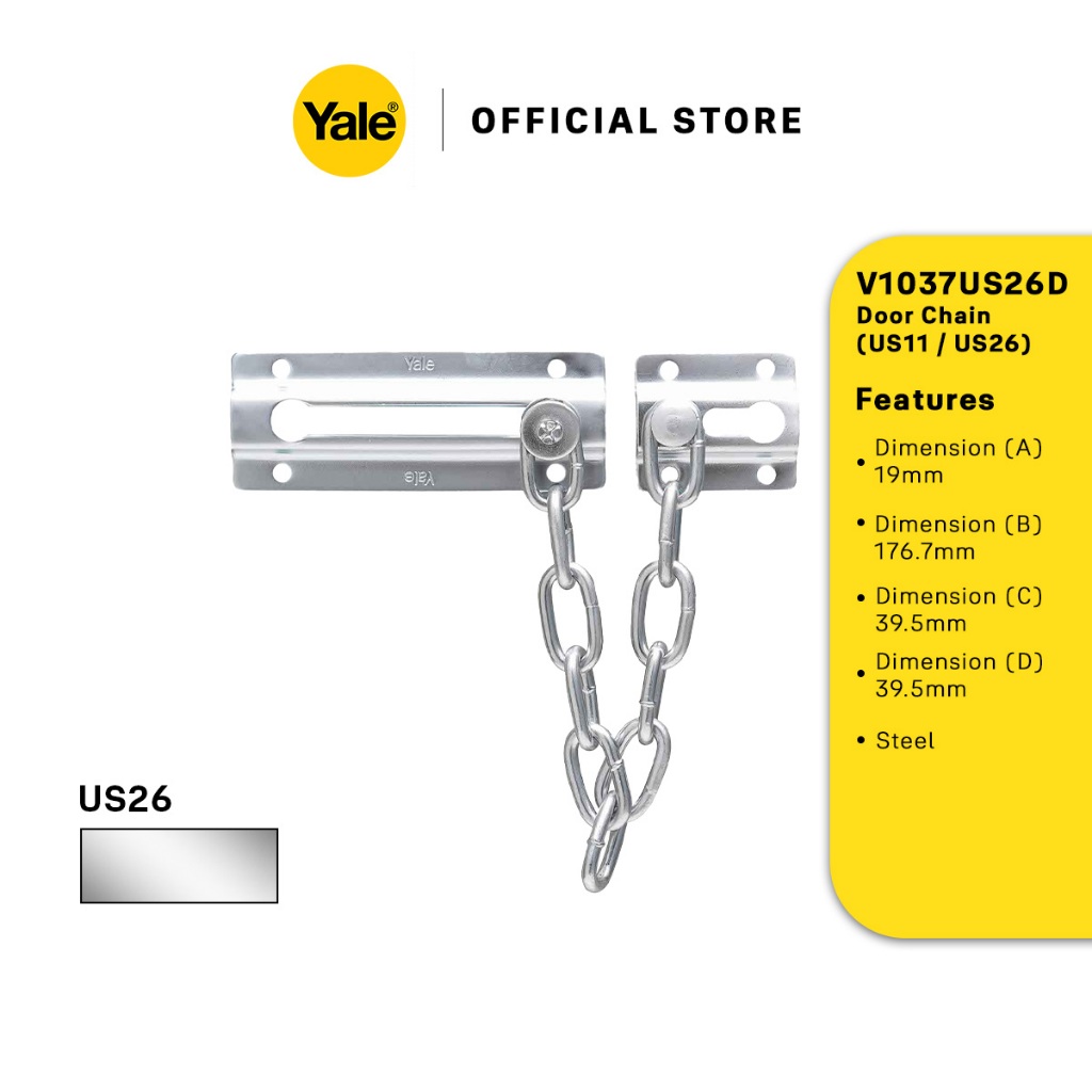 Yale Security Door Chain V1037 US26D - Stainless Steel (Wooden Door ...