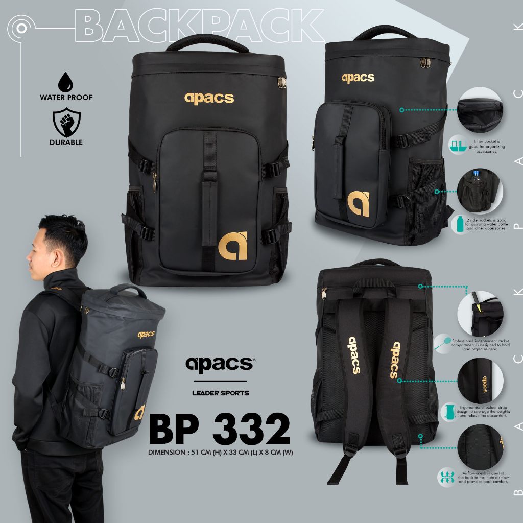 Apacs Badminton Backpack BP-332 / Beg Apacs Badminton BP332 | Shopee ...