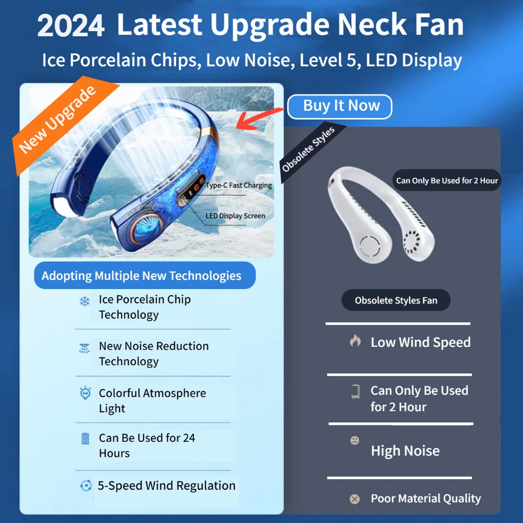 JYS Portable Neck Fan Electric Wireless FAN USB Rechargeable Air ...
