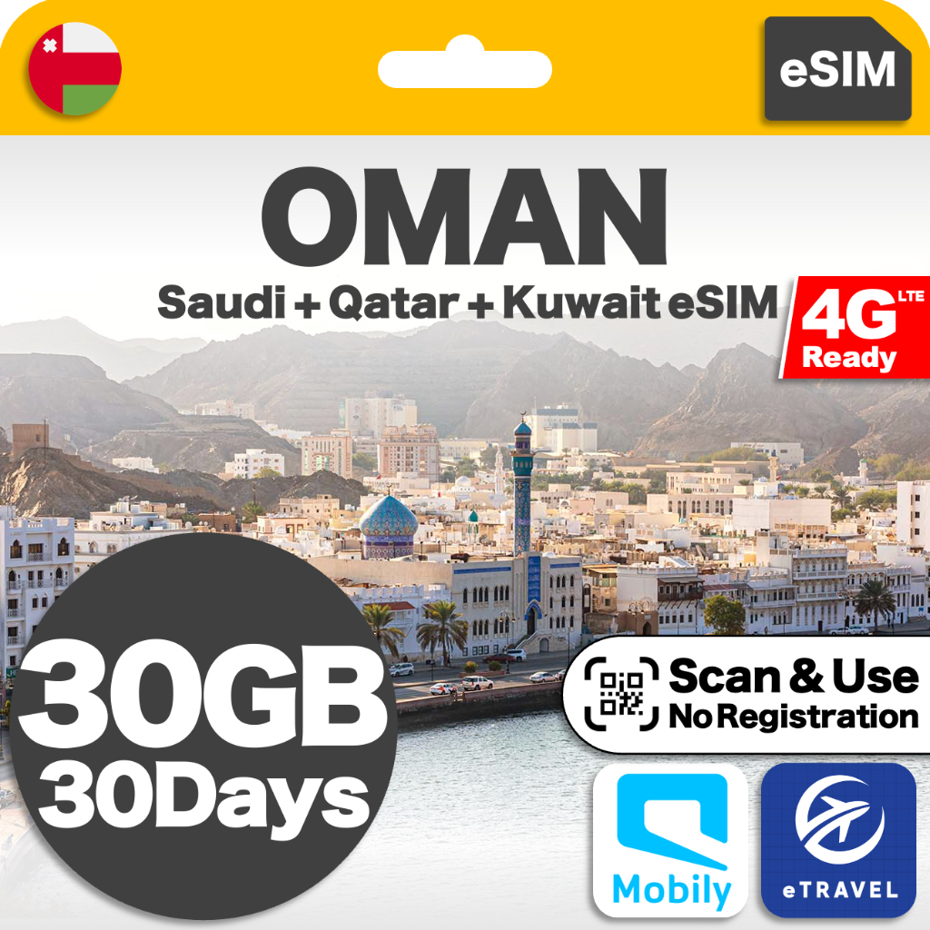 eSIM Oman + Saudi Arabia + Qatar + Kuwait Unlimited Data 阿曼流量eSIM | eTravel Madinah, Makkah ...