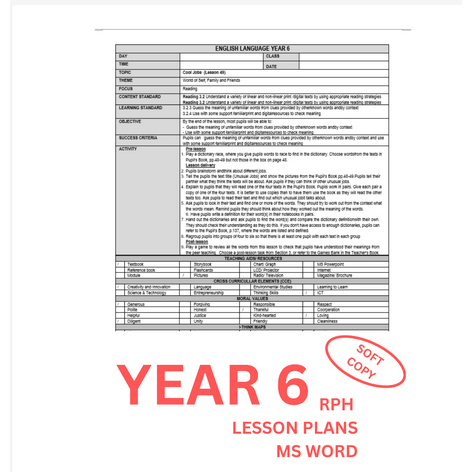 [RPH] Year 6 English Language KSSR Lesson Plan (Academy Stars Textbook ...