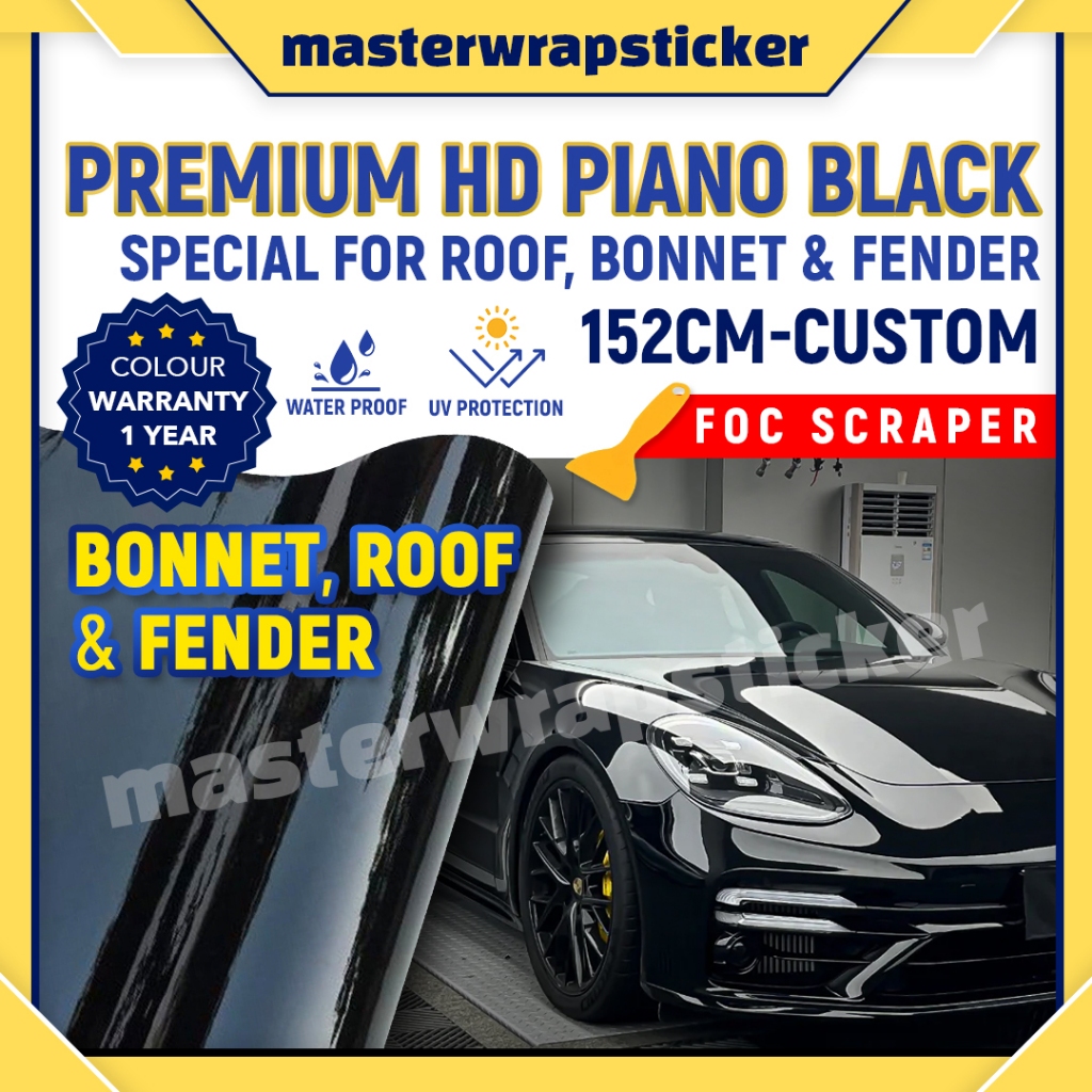 PREMIUM HD PIANO GLOSSY BLACK STICKER KERETA(152CM-180CM)BONET/ROOF ...