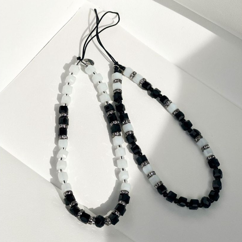 "Monochrome”, glass cube beads; handmade phone charm strap by damzbeads ...