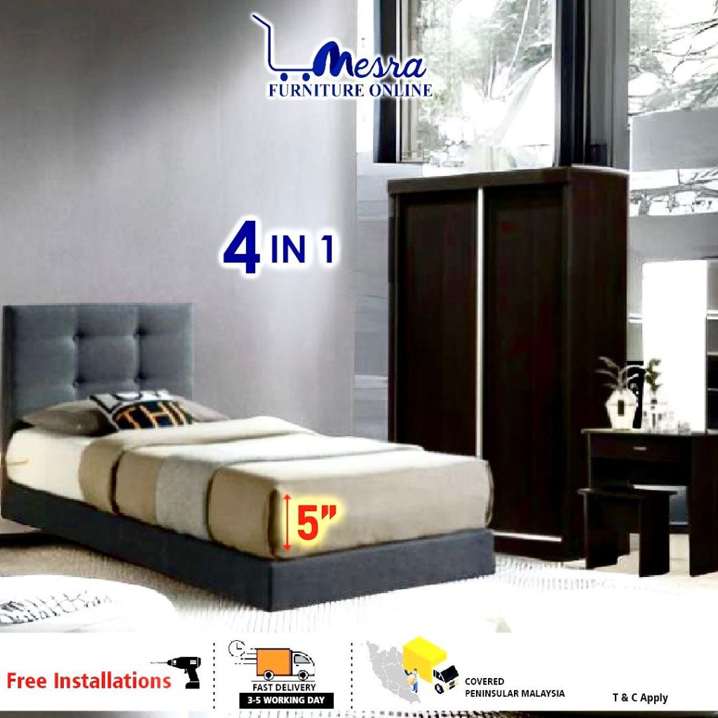 MESRA - Bedroom Set Sliding door/Set Bilik Tidur/Almari Baju/Katil ...