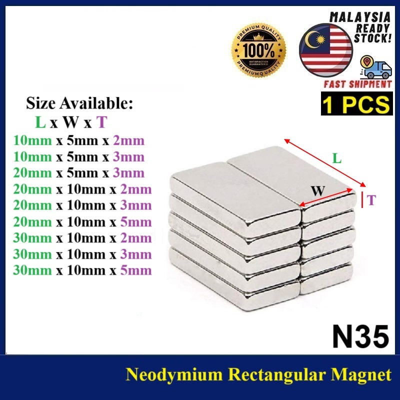 [1 PCS] Neodymium NdFeb Rectangular Super Magnet 10/20/30mm(L) Various ...