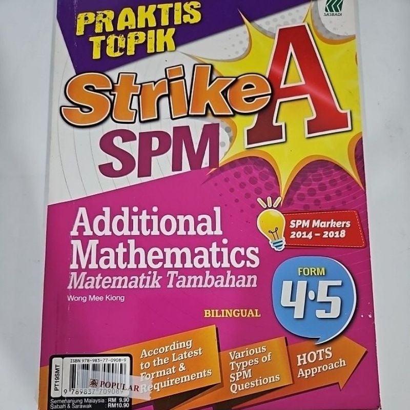 Praktis Topik Strike A SPM Additional Mathematics/Matematik Tambahan Form 4&5 [Bilingual ...