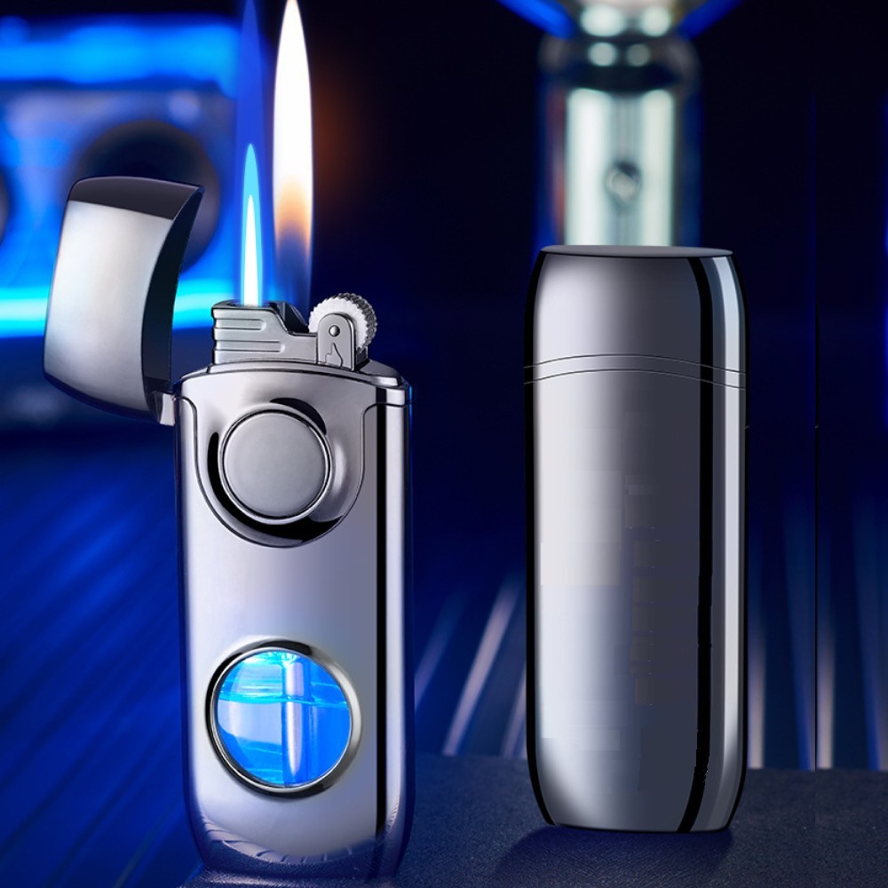 Round Window See thru Blue LED Butane Gas Jet Soft Flame Lighter ...