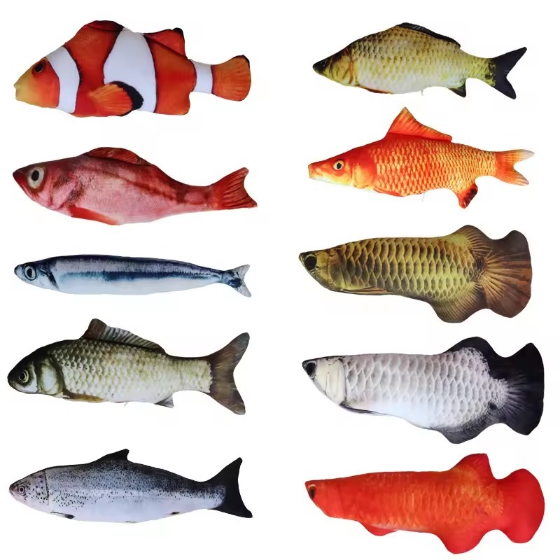 3D Fish Shape Cat Toy Simulation Plush Pillow With Catnip Pet Scratcher ...