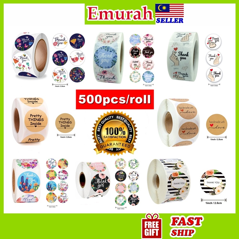 500pcs/roll THANK YOU Sticker TERIMA KASIH PELEKAT label | Shopee Malaysia