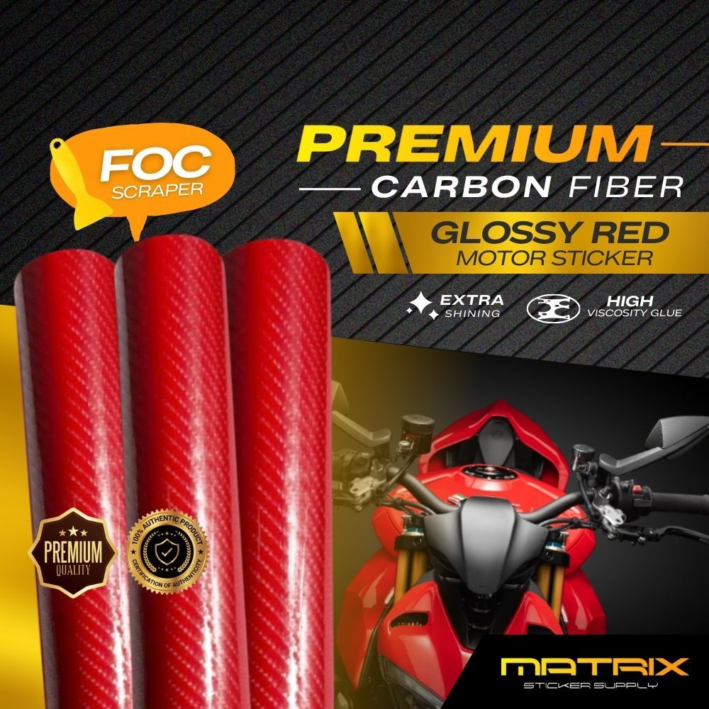 CARBON FIBER STICKER RED GLOSS(152CM-90CM)motor stiker karbon wrapping ...