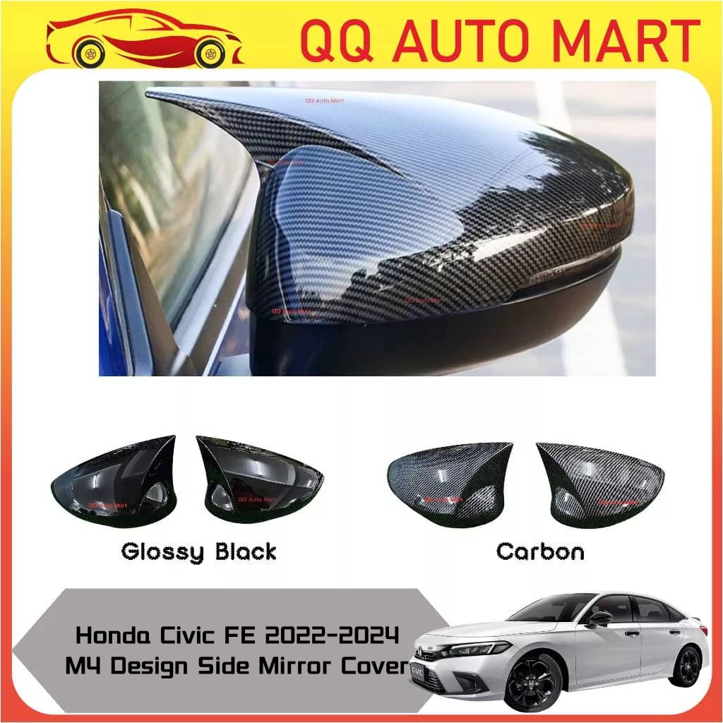 Honda Civic FE 2022-2024 M4 Glossy black/Carbon Side Mirror Cover ...