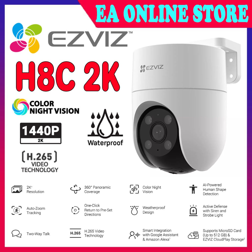 Ezviz H8C 2K⁺ 1440P Pan & Tilt Rotate 360° Outdoor Smart Color Night Vision Two Way Talk Wi-Fi ...