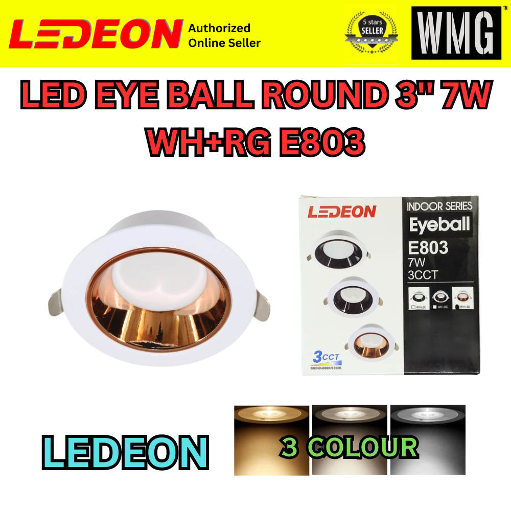 LEDEON LED EYE BALL ROUND 3'' 7W (3 COLOUR) WH+RG / WH+DG | Shopee Malaysia