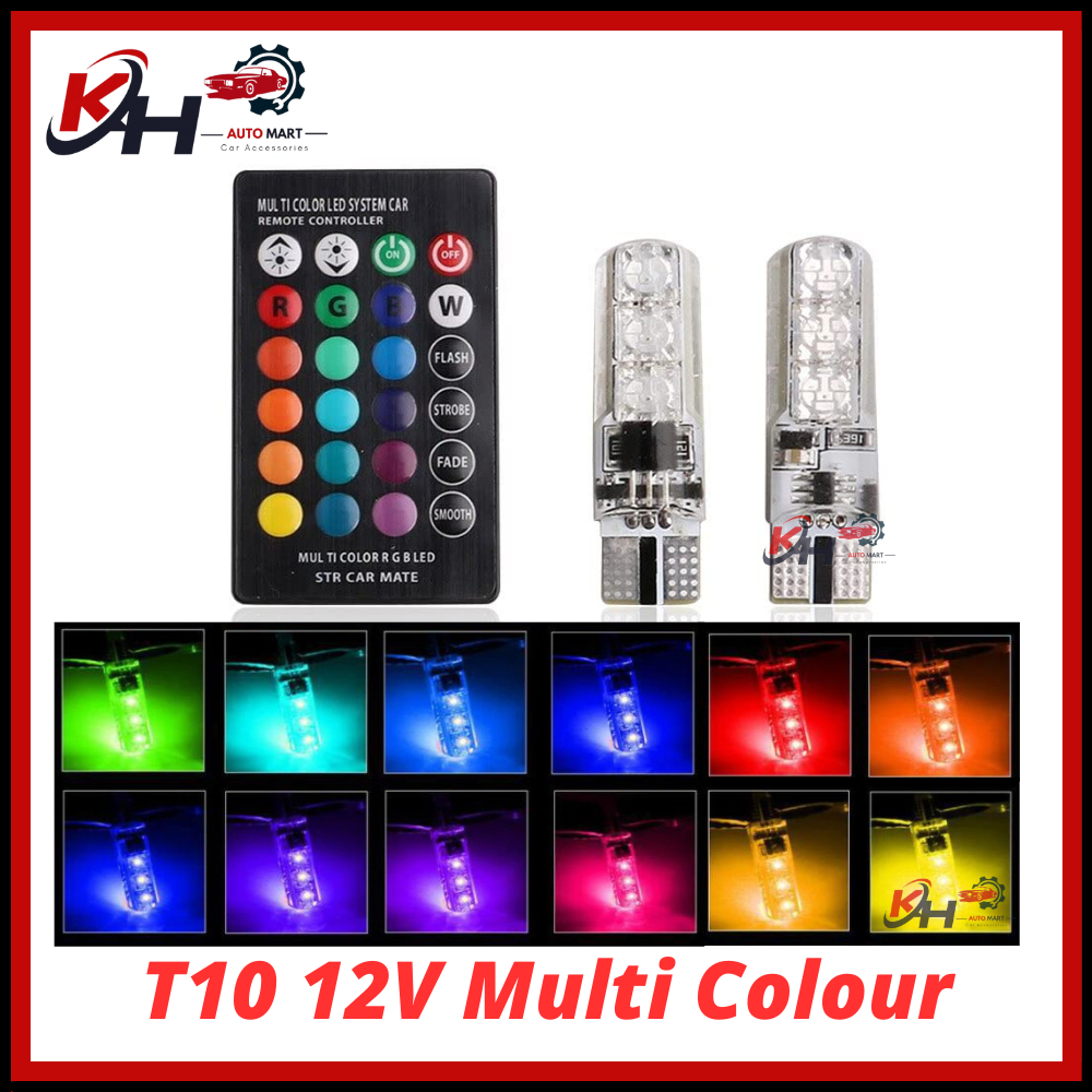 T10 LED bulb 12V W5W Silicone Car RGB 12 COB LED Side Wedge Light Dome ...