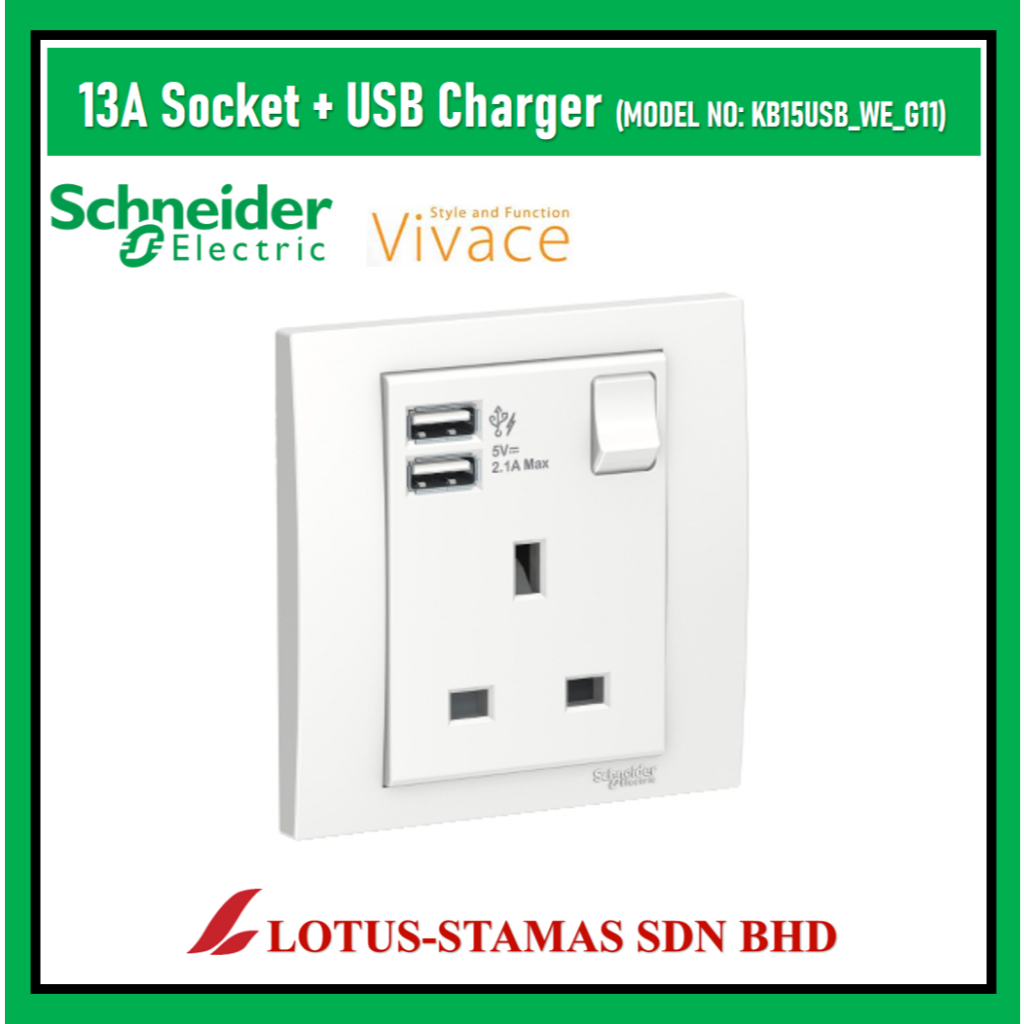 SCHNEIDER VIVACE Power socket outlet + USB charger (Model no: KB15USB ...