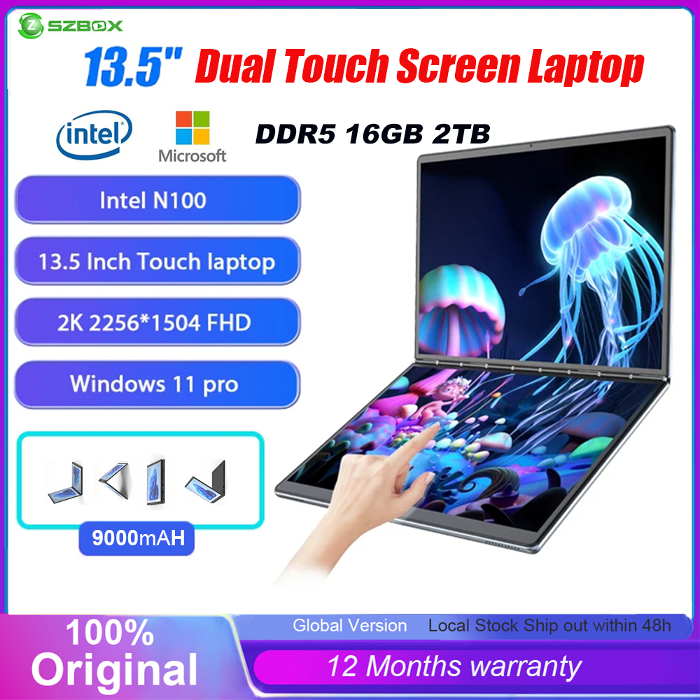 SZBOX DS135 13.5inch Dual Touch Screen Laptop N100 DDR5 16GB 2TB PD ...