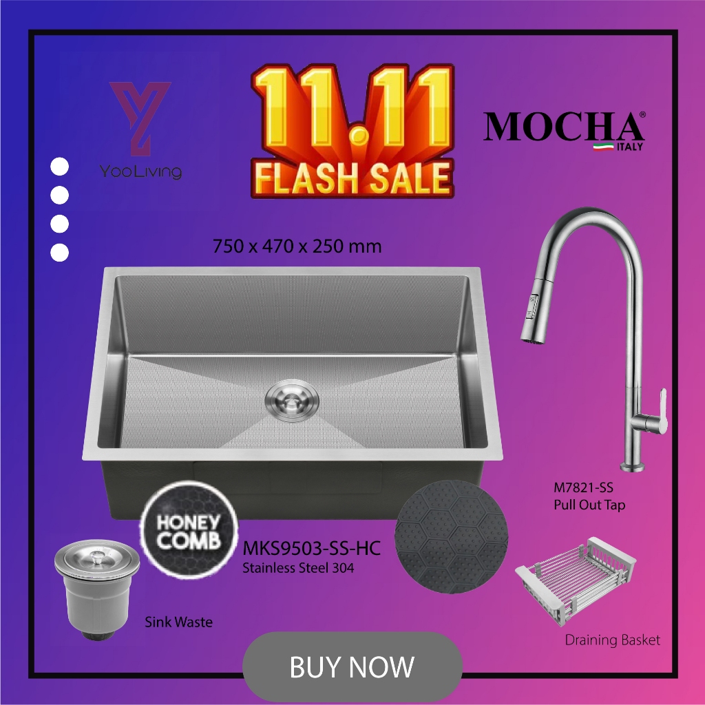 Mocha Italy - HONEYCOMB 75 / 60 X 47 CM KITCHEN SINK SUS 304 WITH FREE ...