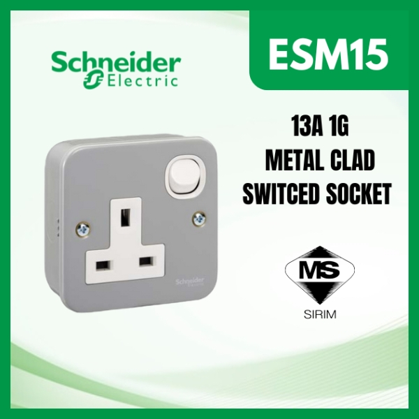 Schneider Electric 13A 1 Gang Metal Clad Switch Socket Outlet Grey ...