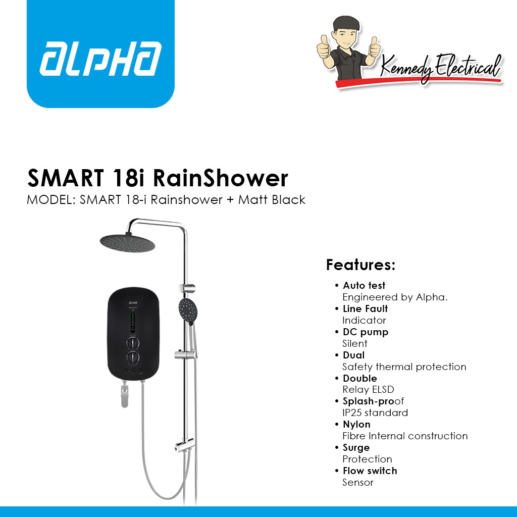 Alpha 3.6kW Instant Water Heater with DC Pump SMART-18i Rainshower | Shopee Malaysia
