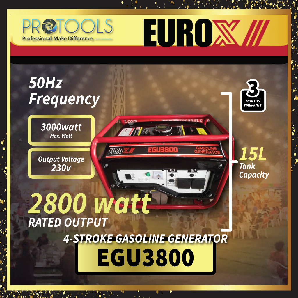 EUROX / EUROPOWER EGU3800 / KCM KF3800 3KW PORTABLE GASOLINE GENERATOR | PETROL | 4 STROKE | 7HP ...