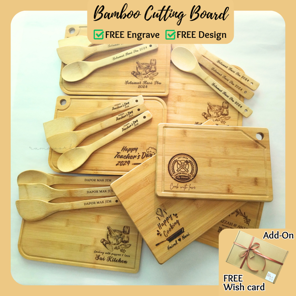 Custom Nama Board Engrave Logo Bamboo Cutting Board Ukir Nama Gift ...
