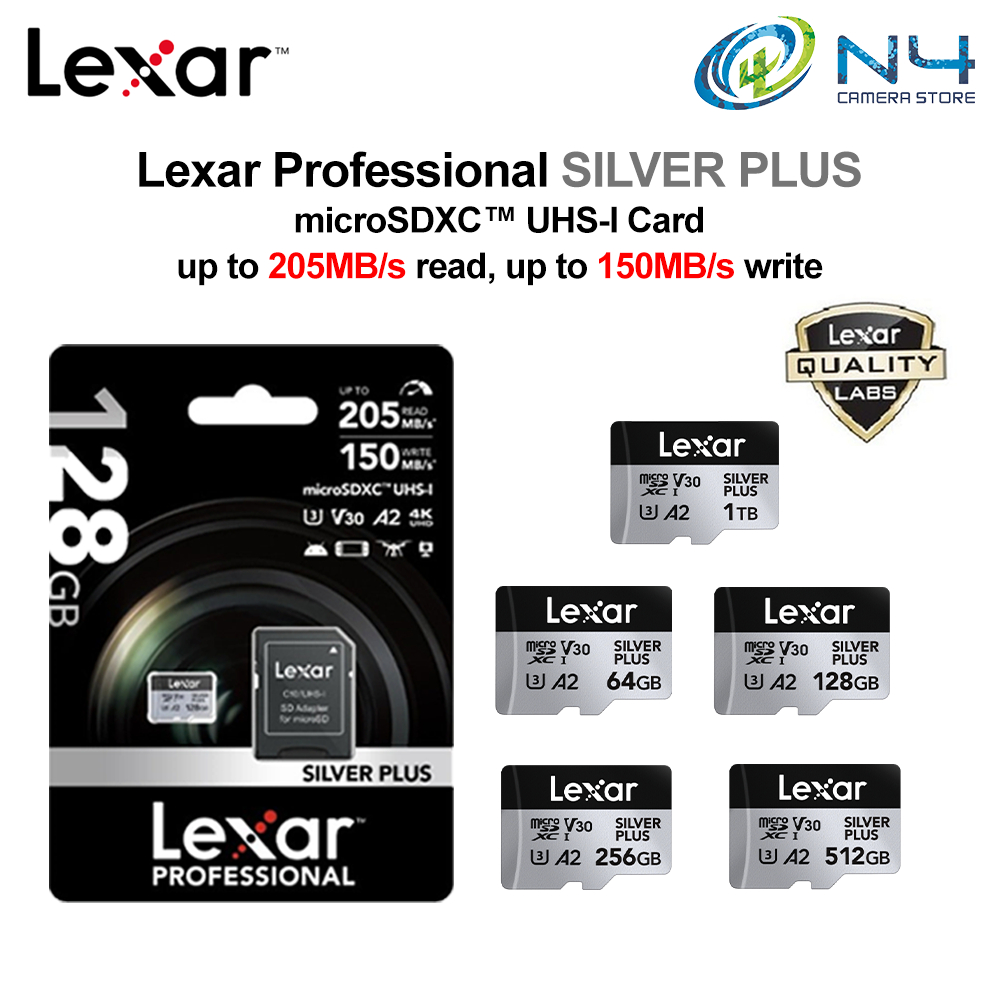 Lexar Professional Silver Plus micro SDXC UHS-I Card 64GB/128GB/256GB ...