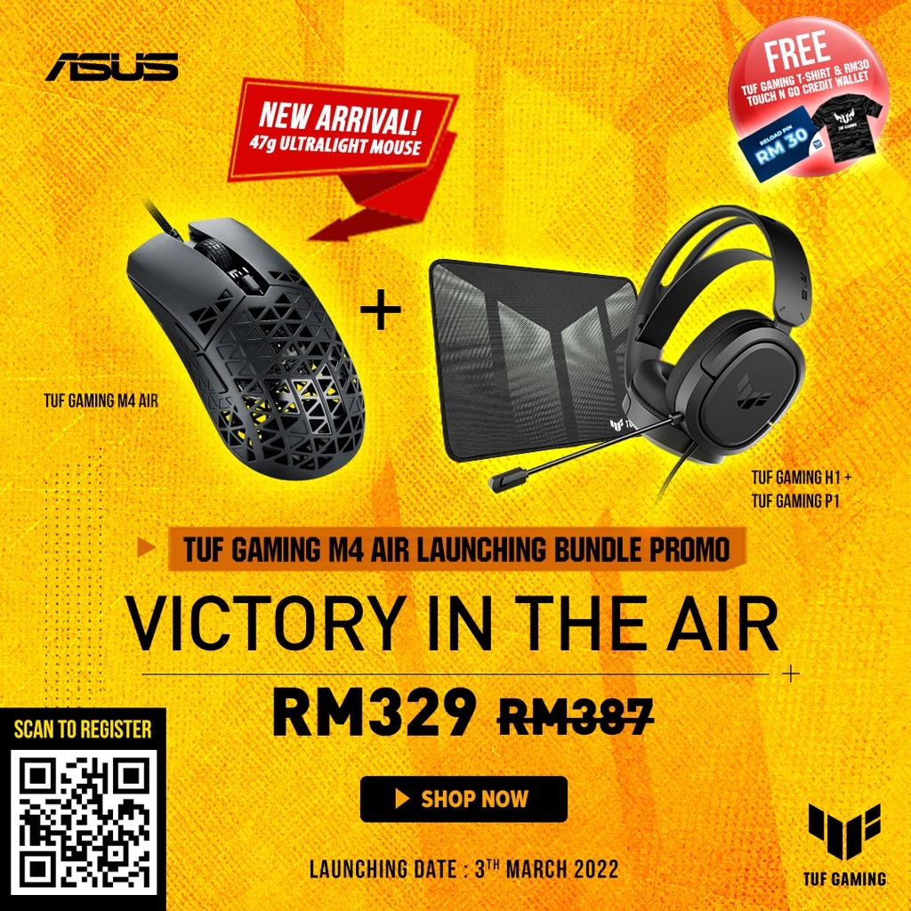 ASUS TUF M 4 Air Gaming Mouse + TUF P1 Gaming Mousepad + TUF H1 Gaming ...