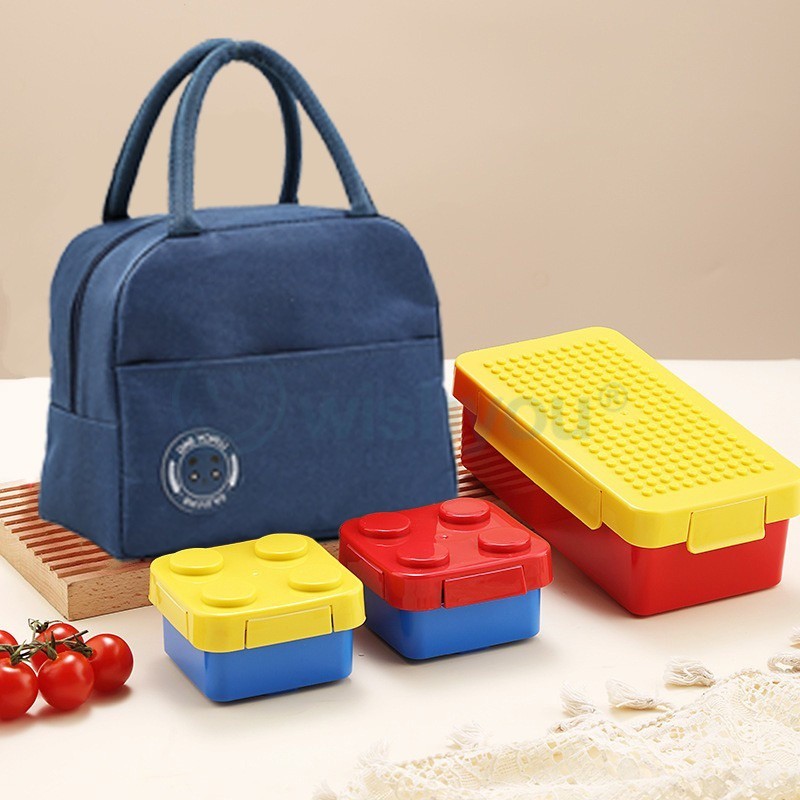 【24H】Lego Building Block Bento Lunch Box with Bag for Kids Bento Box ...