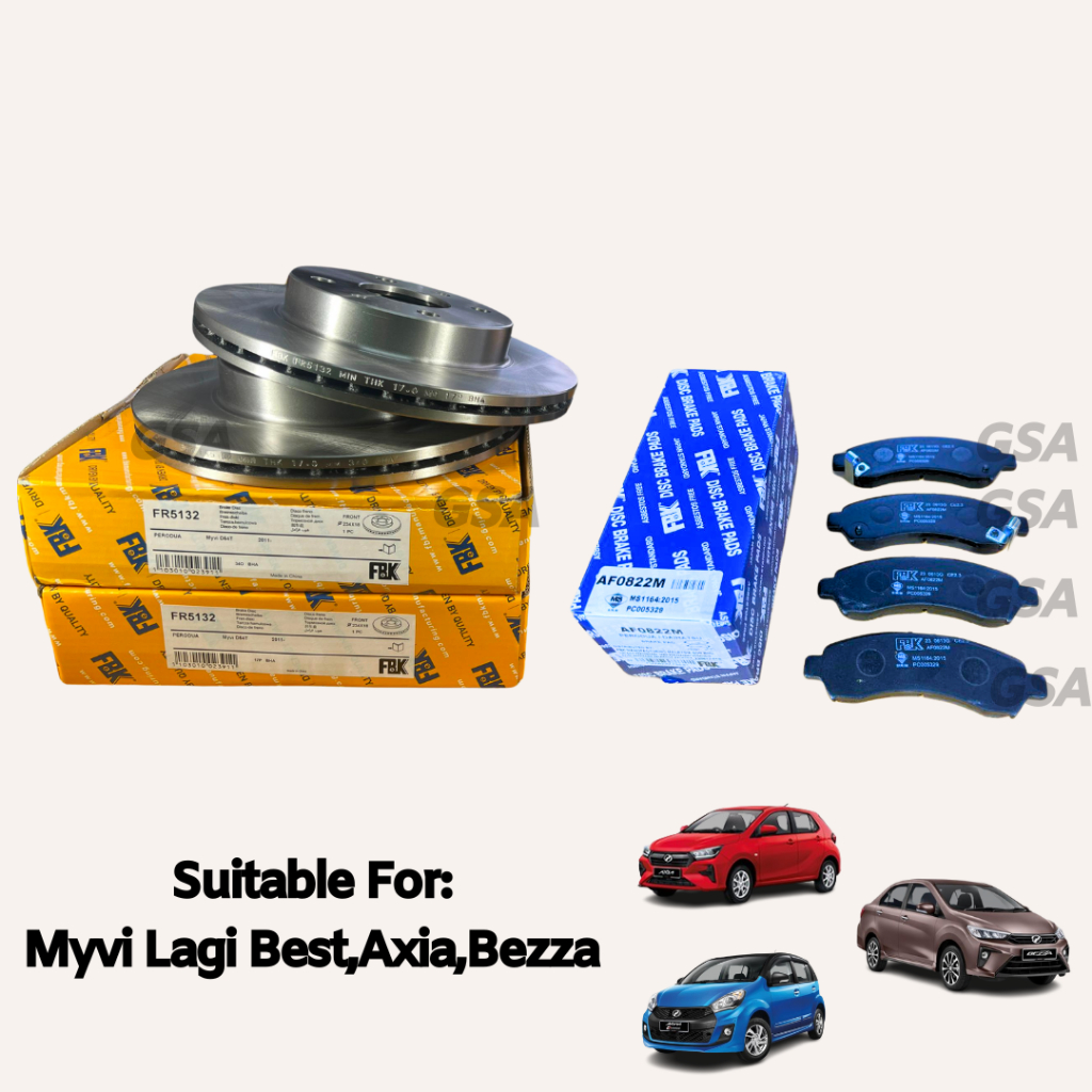 FBK Myvi Lagi Best, Axia, Bezza Front (Depan) Disc Rotor (2 PCS) & Disc ...