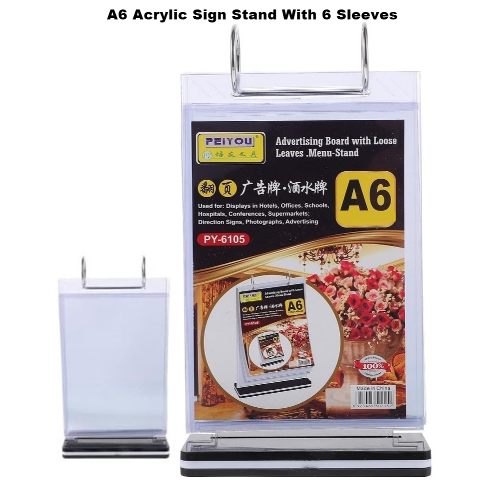 A6 Flip Menu Stand Display Table Stand With 6 Sleeves Vertical Type ...