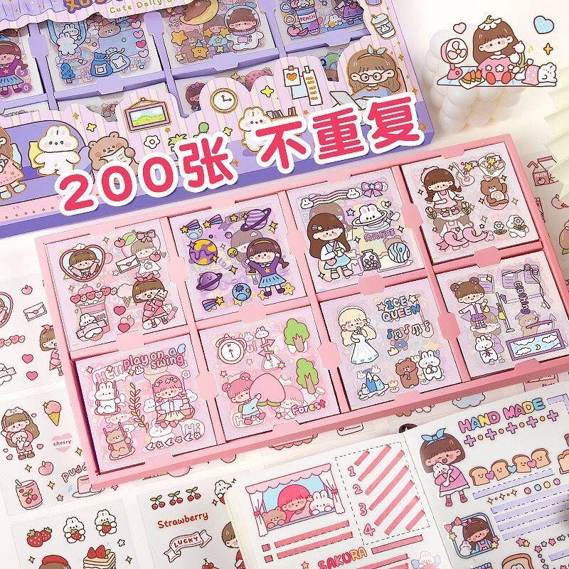 200PCS Waterproof DIY Cute Sticker Cartoon Journal Stickers PET ...