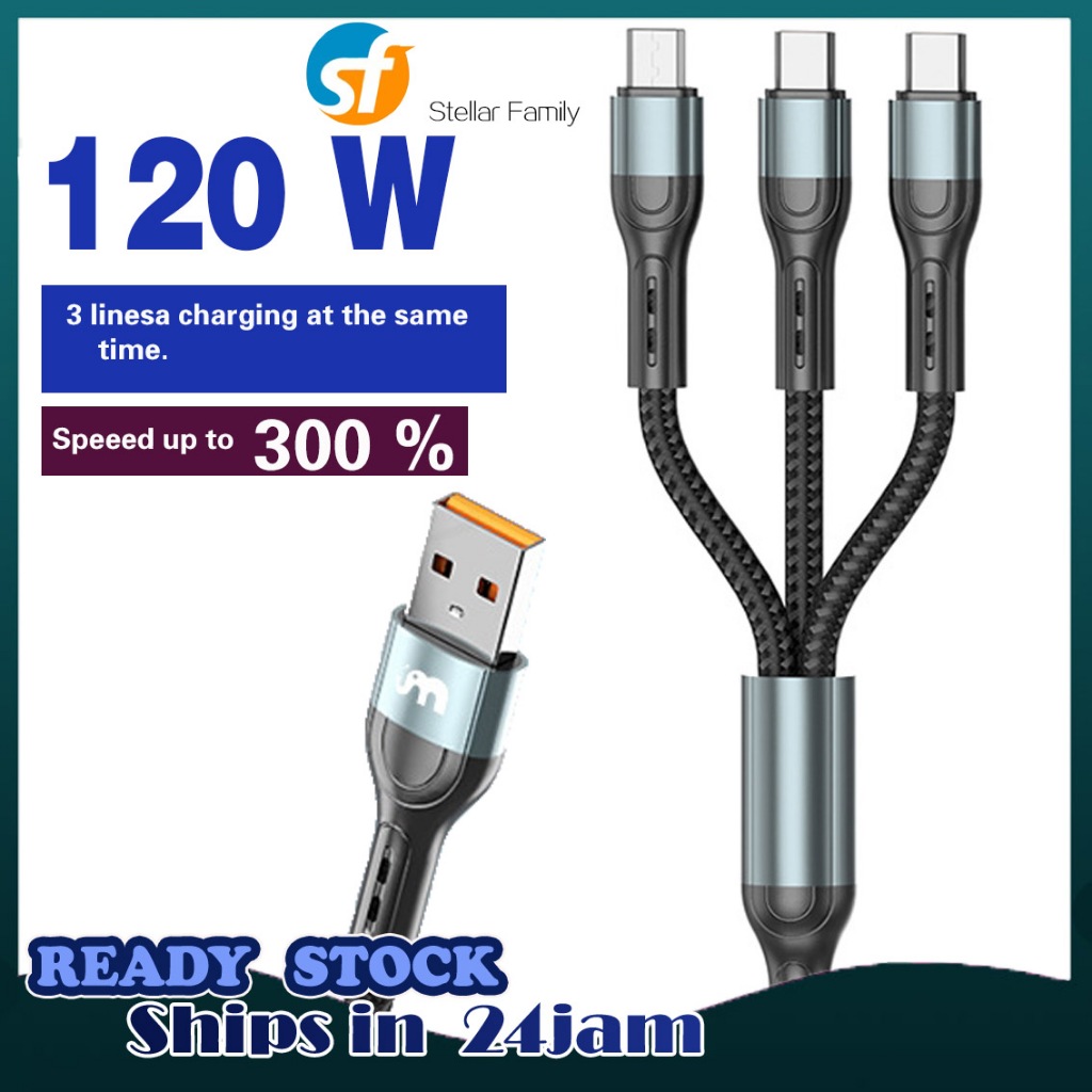 Letong 120W 3 in 1 Fast Charging Cable Wayer USB A to Type C Android ...