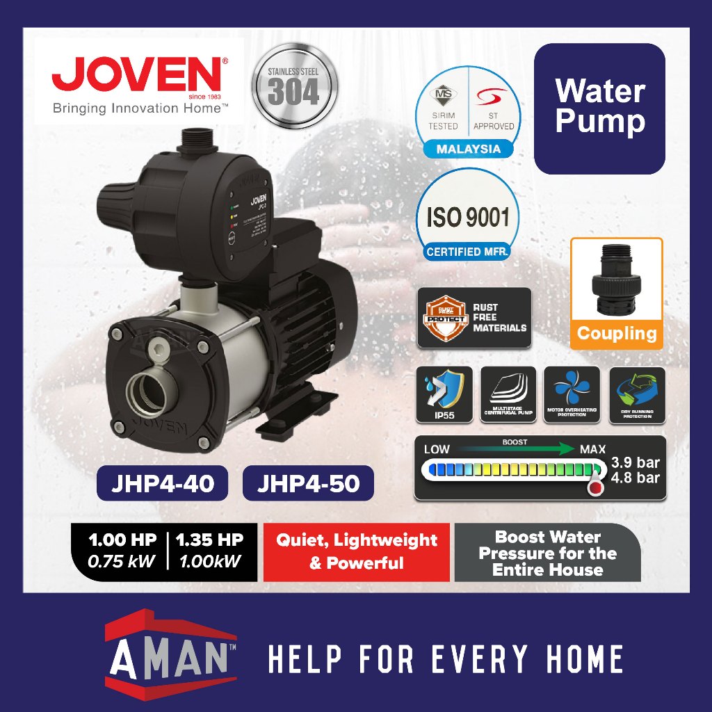 JOVEN Automatic Domestic Water Pump Water Booster Pump Home Living Shower Pam Air 1.0HP JHP4-40 ...
