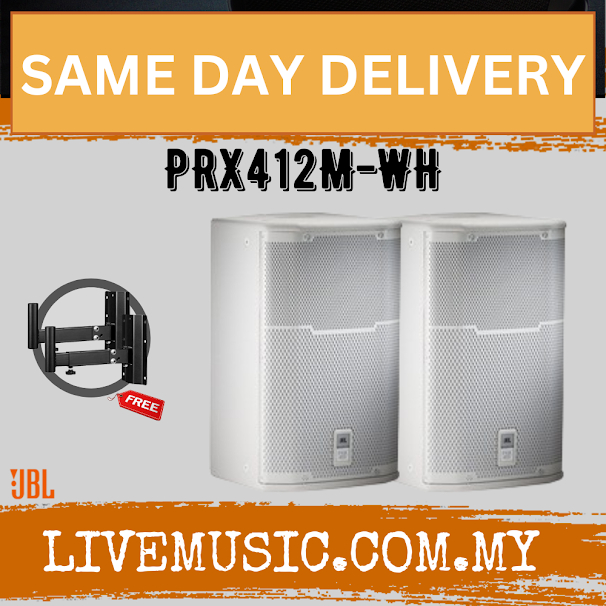JBL PRX412M 1200W 12 inch Passive Speaker With Speaker Stand - White - Each / Pair ( PRX-412M ...