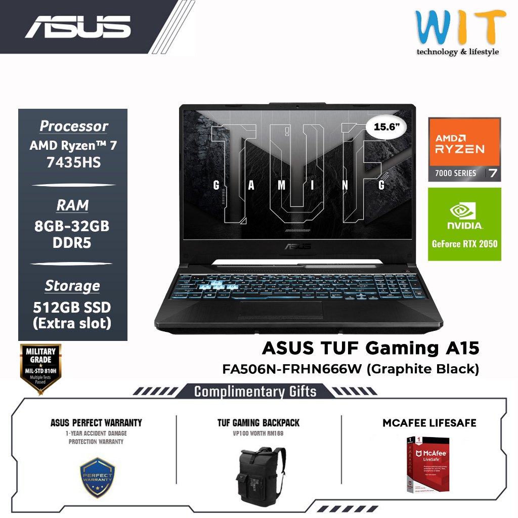 ASUS TUF Gaming A15 FA506N-FRHN666W (AMD Ryzen 7-7435HS/8GB-32GB RAM ...