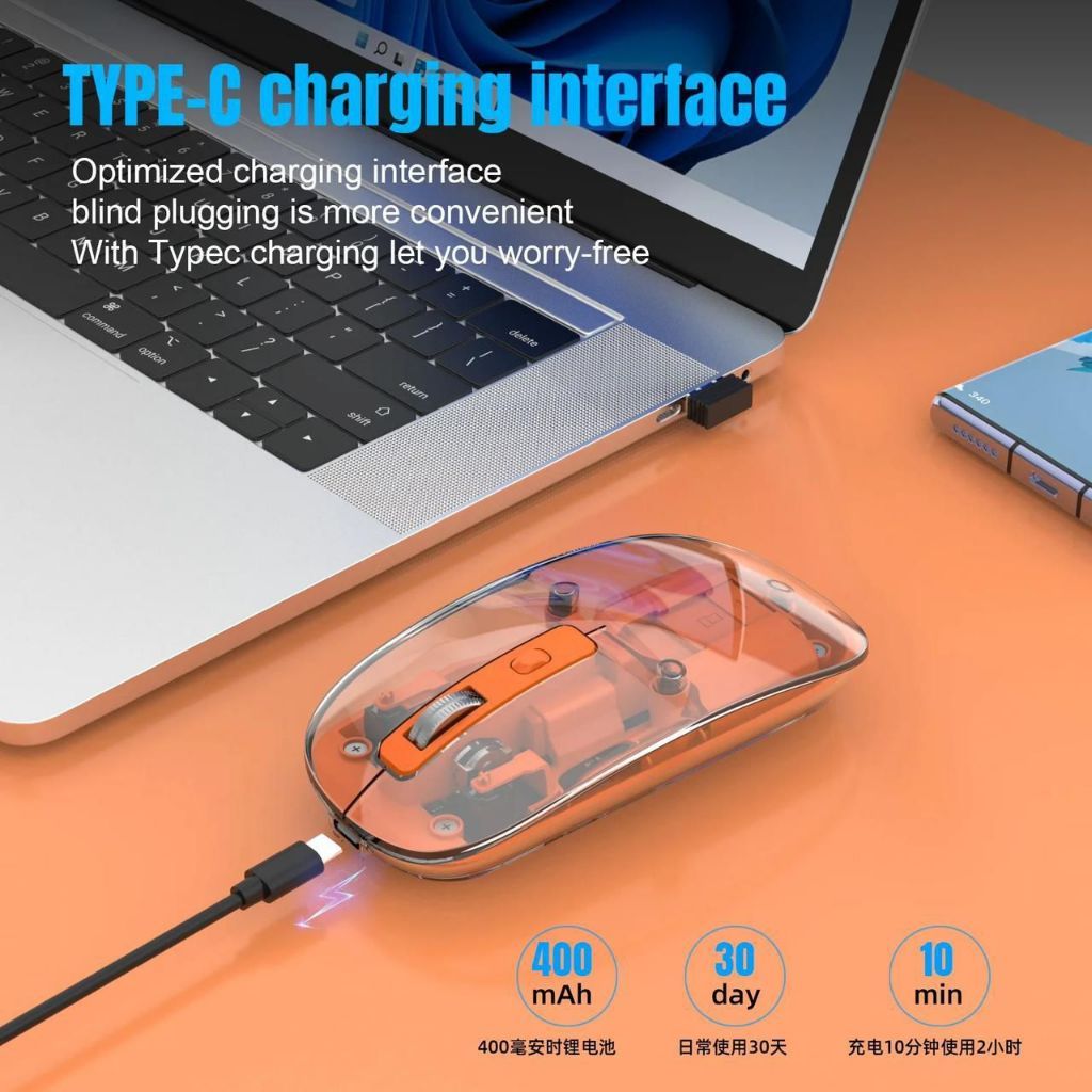 🔥 Rechargeable TRANSPARENT 🔥 MOUSE HEATZ ZM17 WIRELESS & BLUETOOTH ...