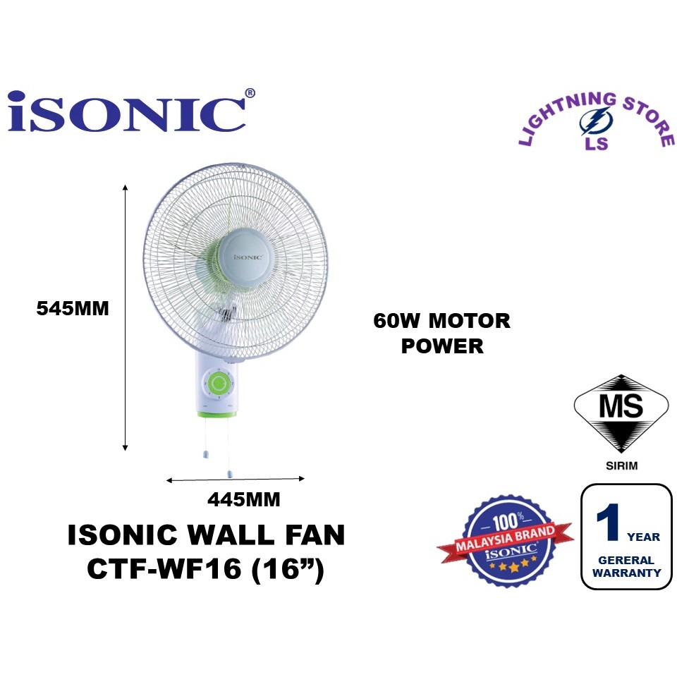 ISONIC 16" INCH/INCI WALL FAN KIPAS DINDING CTF-WF16 100% Brand ...