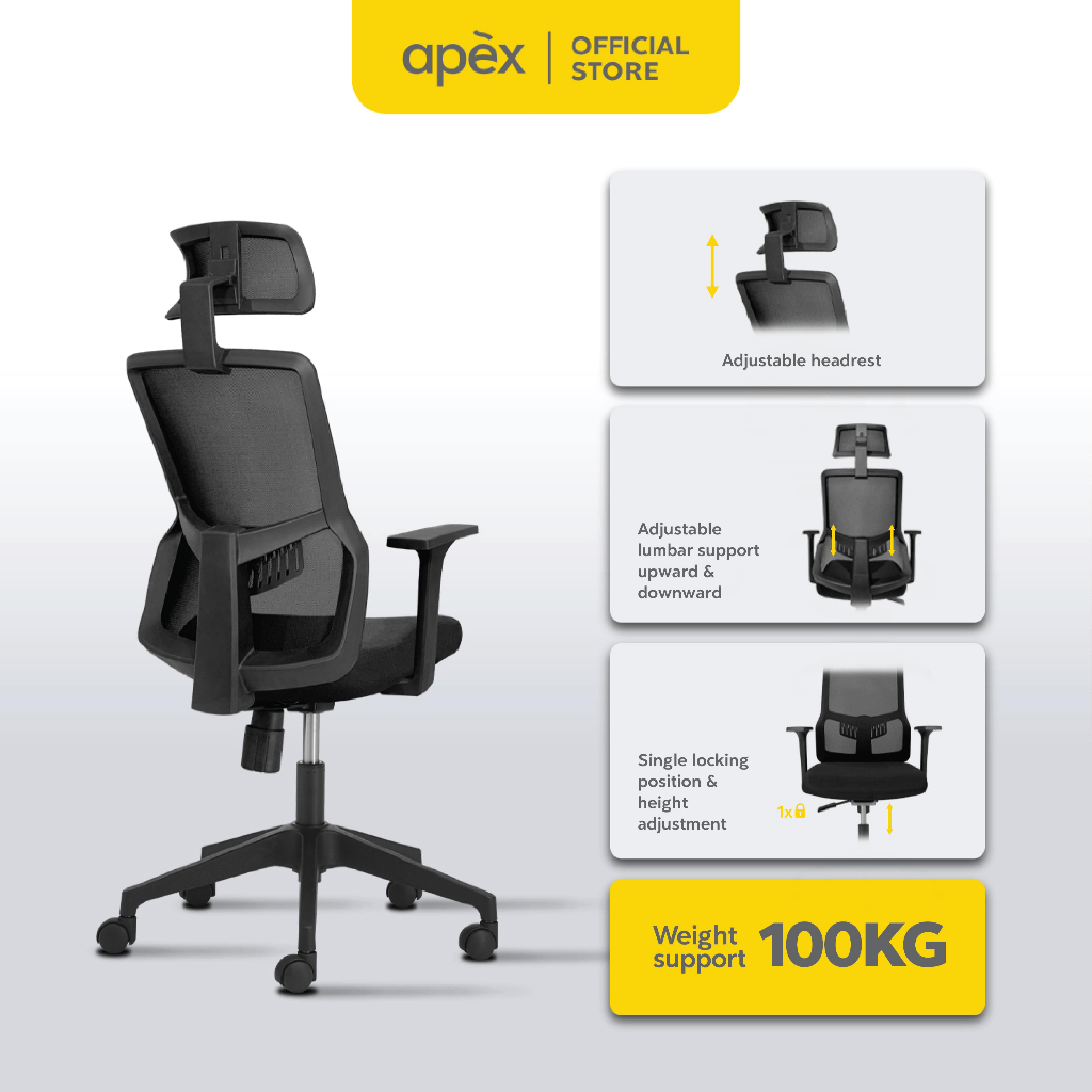 APEX Ergonomic Office/Kerusi pejabat/Home Chair Nuk Series Mesh Highback | Shopee Malaysia
