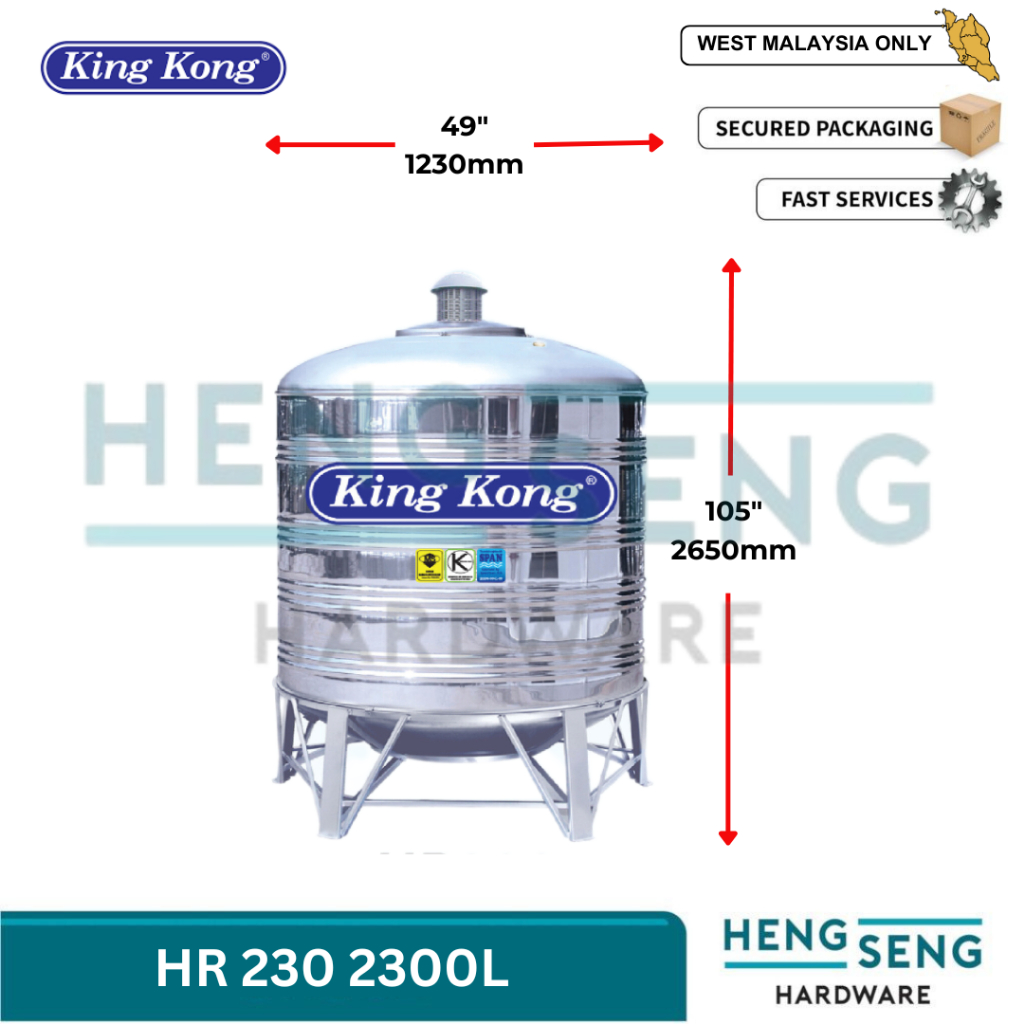 KINGKONG HR 230 2300L 500G SS304 WATER TANK (49D x 105H) KING KONG ...