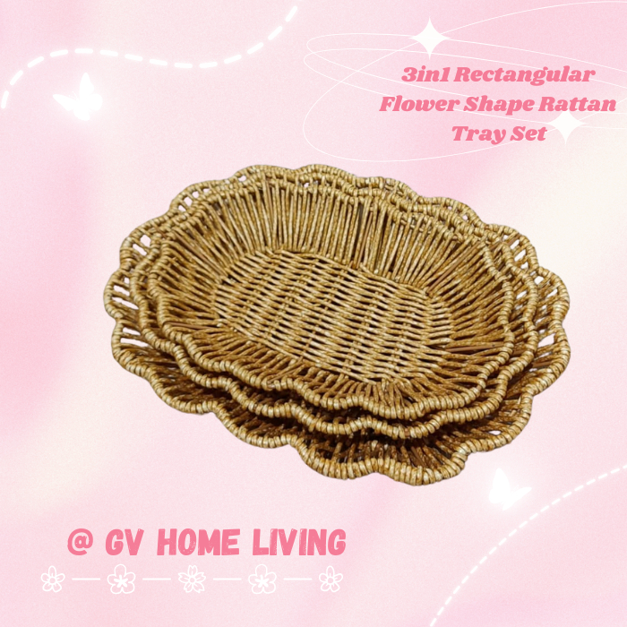 GV 3in1 Rectangular Flower Shape Rattan Tray Set/Parties/Serving Fruit ...