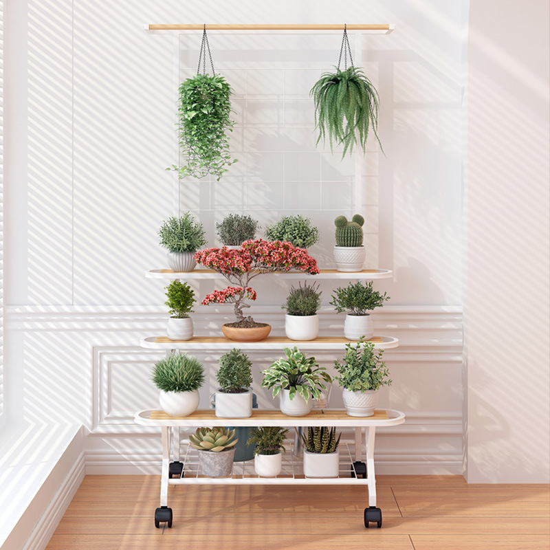 Wheeled ladder flower rack balcony climbing vine movable storage rack ...